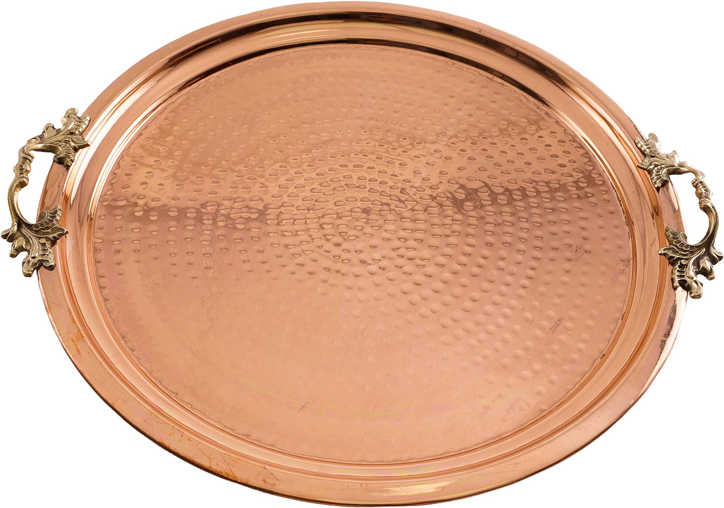 Amazon.com: MyGift 11 Inch Deluxe Hammered Copper Round Decorative Tray ...
