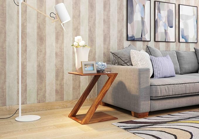 CHETAK FURNITURE Sheesham Wood Z Shape Sofa Side End Table for Living ...