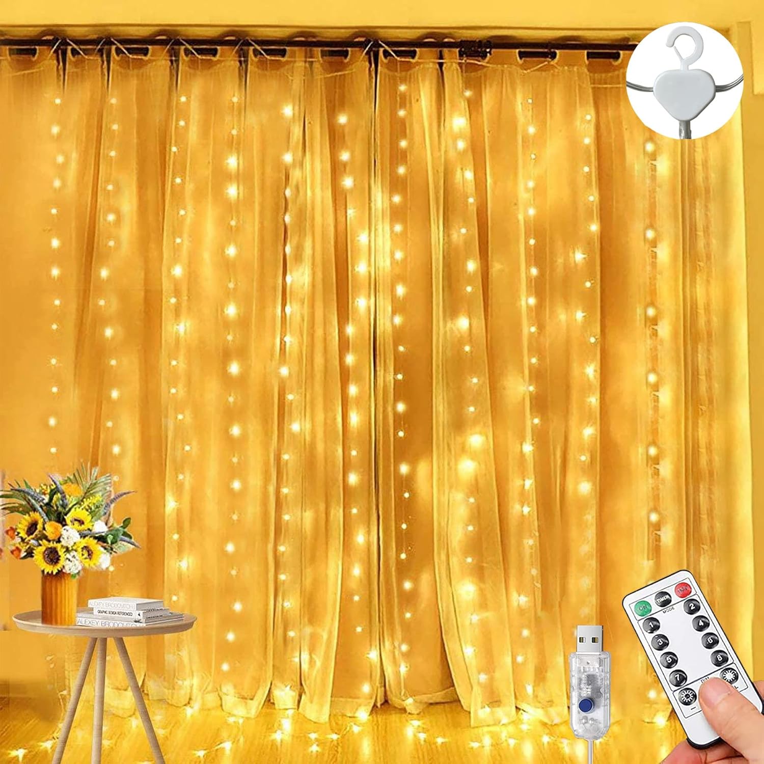 Curtain Fairy Lights, 3m×3m 300LED Fairy Lights for Bedroom with 8 ...