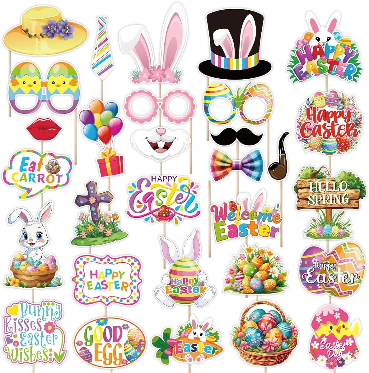 Amazon.com: Easter Day Photo Booth Props Happy Easter Day Themed Party ...