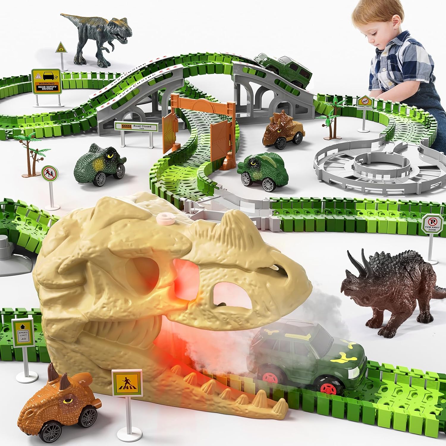Amazon.com: iHaHa 249 PCS Dinosaur Toys Race Car Track, Toys for Kids ...