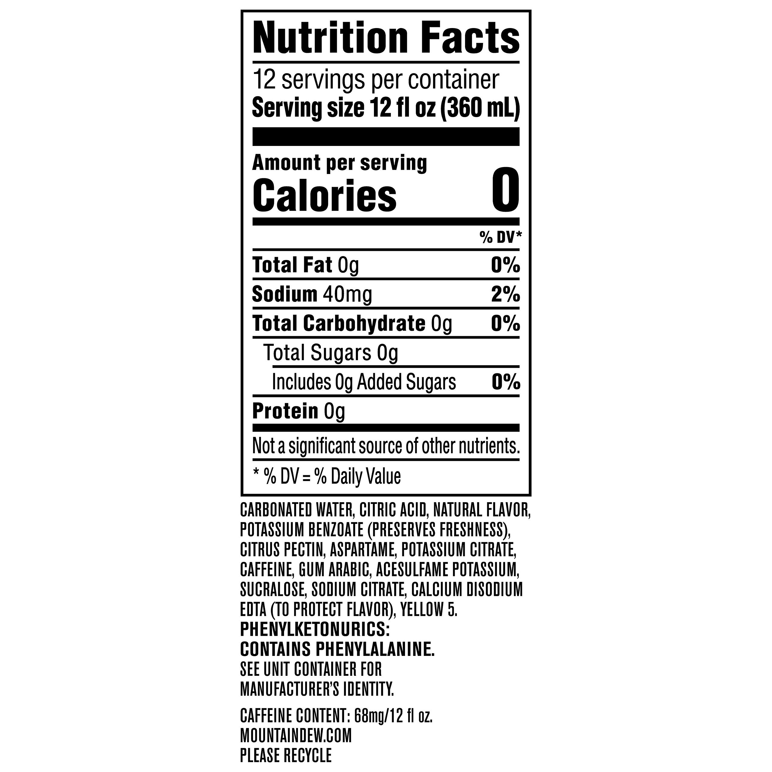 Mountain Dew Nutrition Label 12 Oz