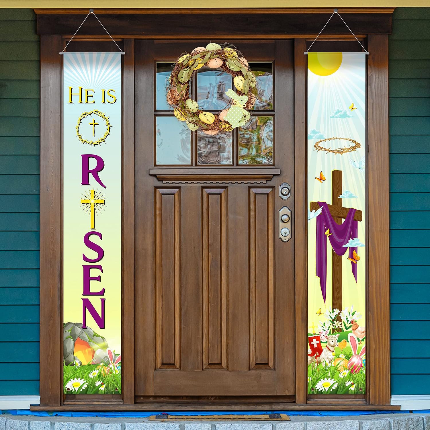 Amazon.com: ADXCO He is Risen Porch Banner Easter Christian Door Banner ...