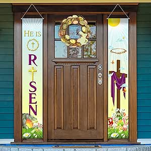 Amazon.com: ADXCO He is Risen Porch Banner Easter Christian Door Banner ...