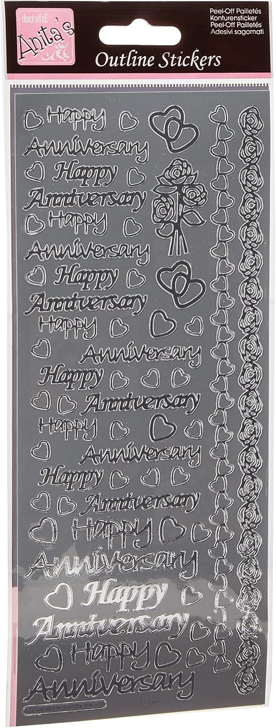 Amazon.com: Anita's Outline Stickers, Happy Anniversary, Silver, for ...