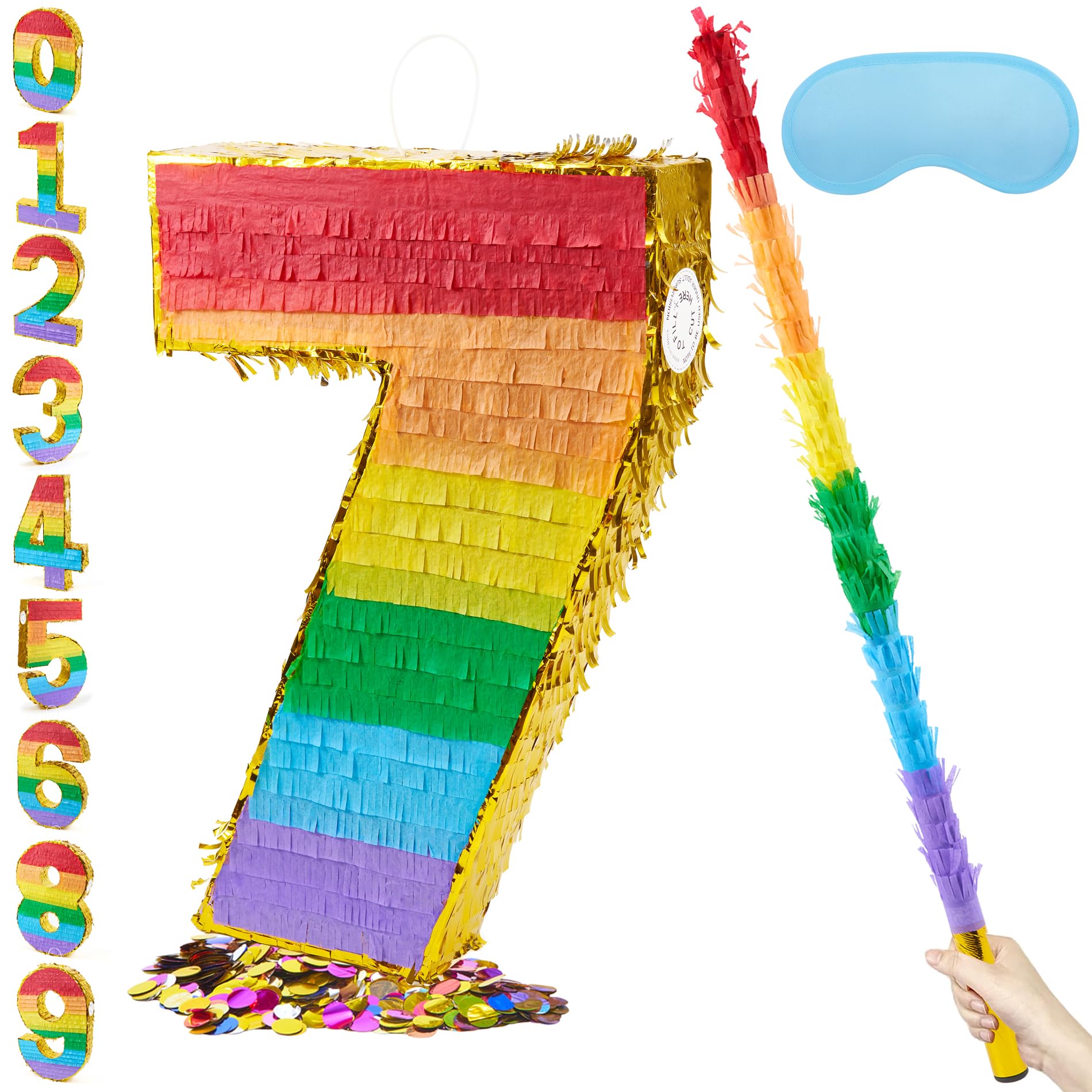 Amazon.com: PCFING 20 Inch Number 7 Piñata Rainbow with 30 Inch Piñata ...