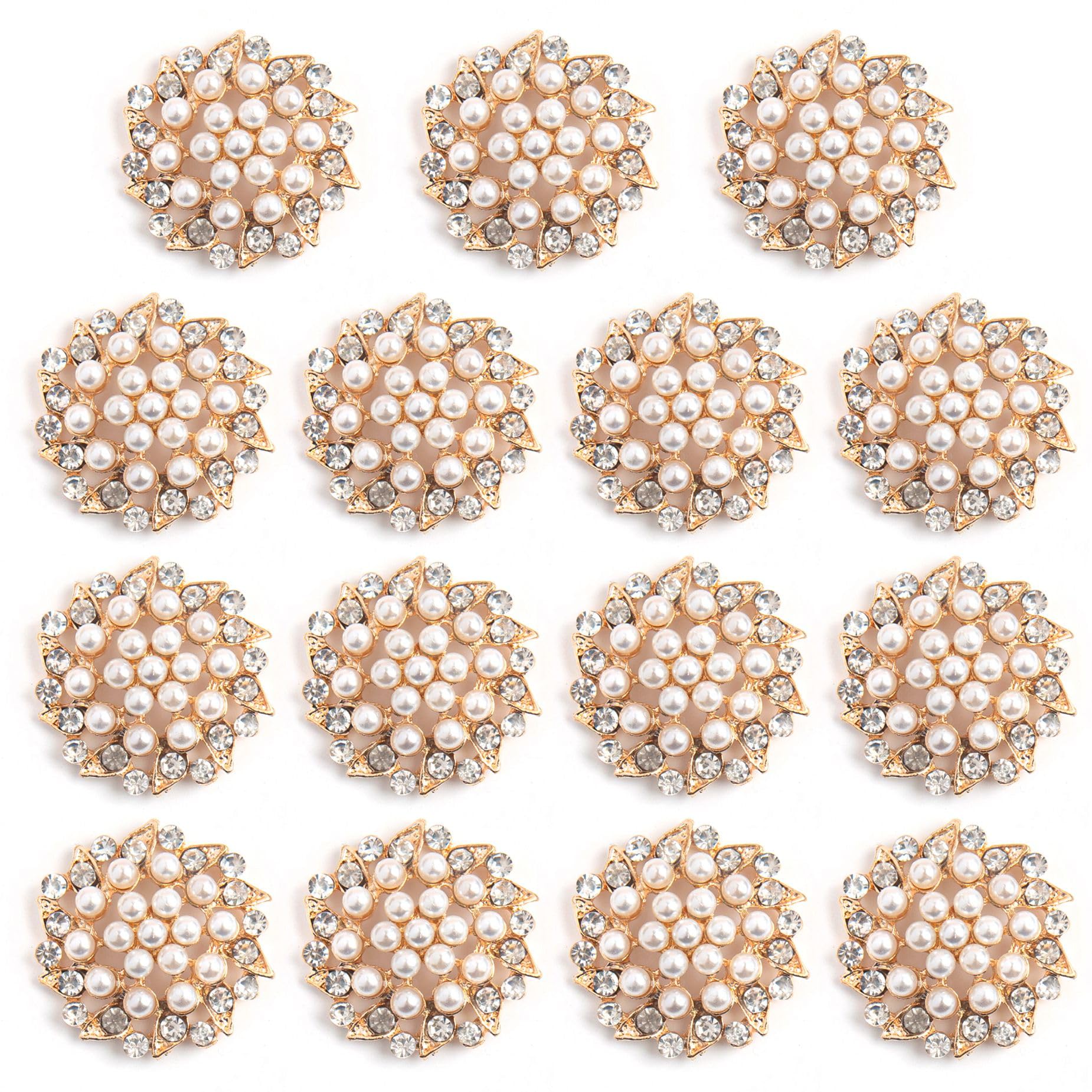 Amazon.com: AUEAR, 15 Pack Gold Rhinestone Pearl Flower Buttons Pearl ...