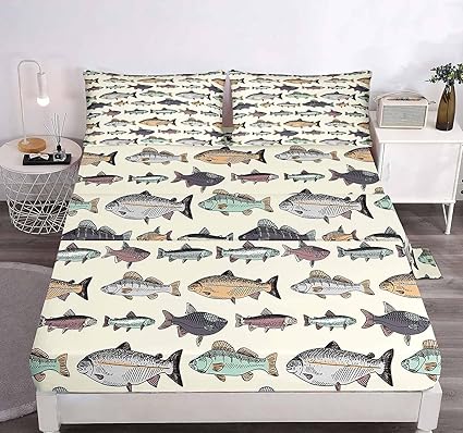 Amazon.com: LUVIVIHOME 4PCS Fishing Sheets Set, Queen Bed Sheets ...