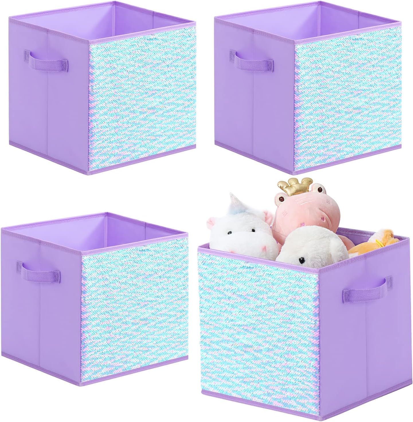 JULY'S SONG Set of 4 Foldable Cube Storage Box, Fabric Organiser Cube ...