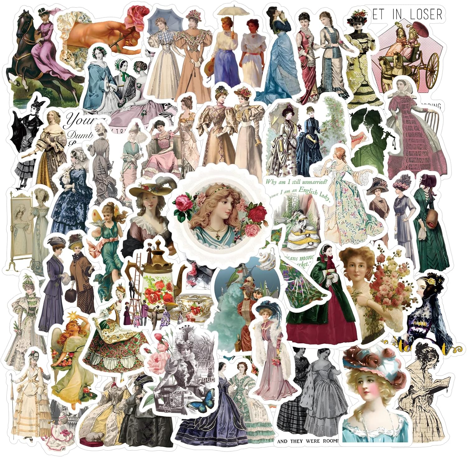 Amazon.com: 61PCS Victorian Stickers Vintage Girl Stickers Aesthetics ...