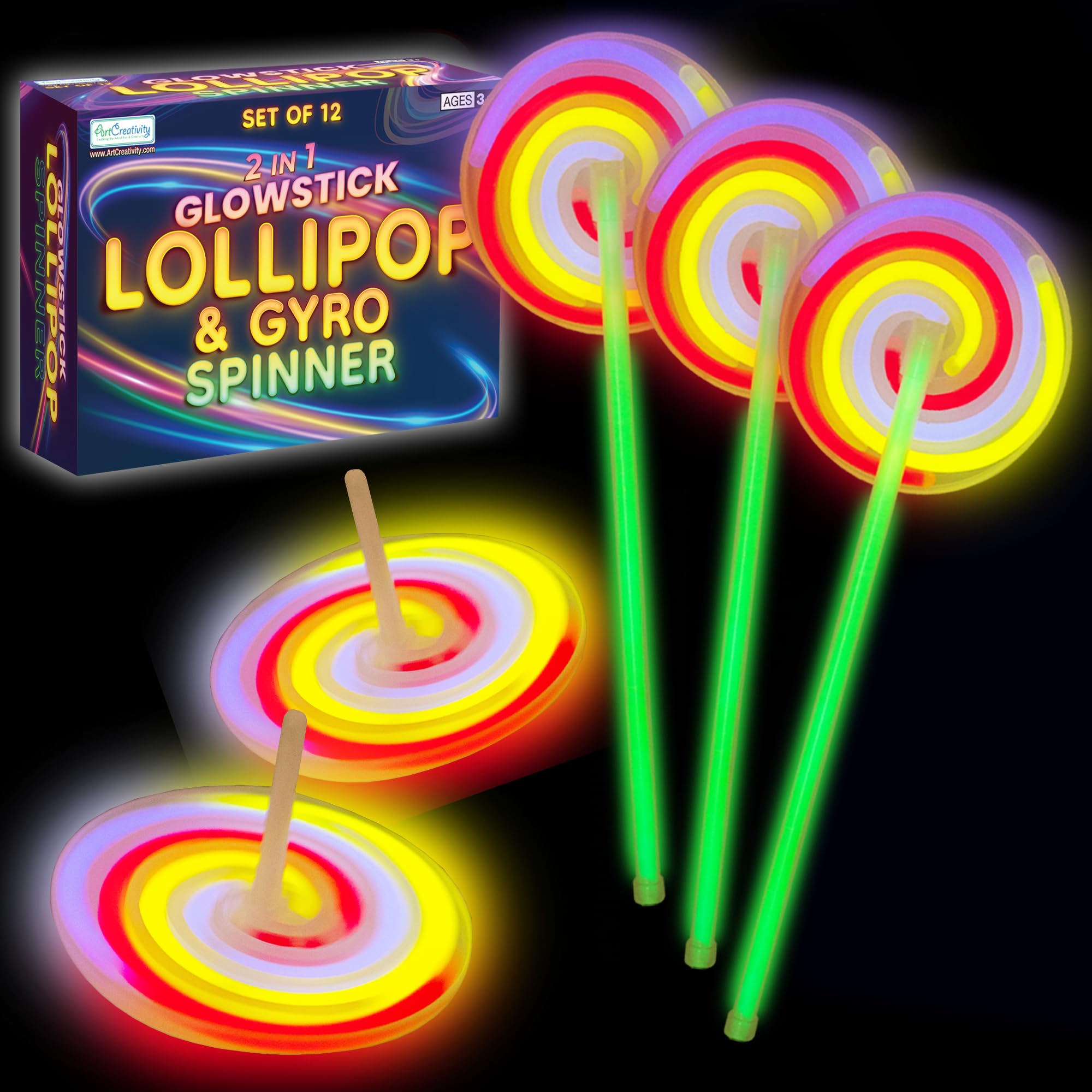 Amazon.com: ArtCreativity Lollipop Glow Sticks for Kids - Set of 12 ...