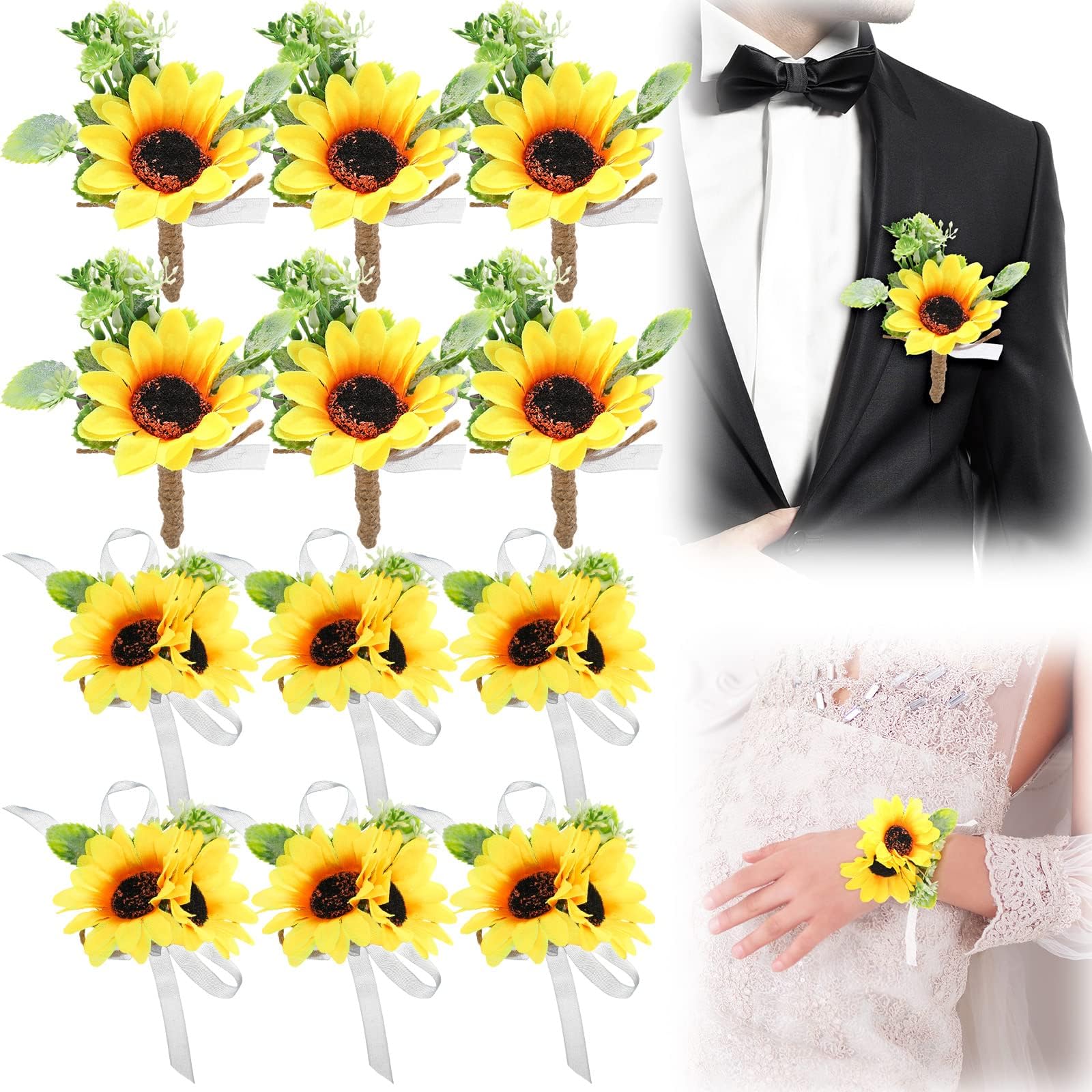 Amazon.com: Jexine 12 Pcs Flower Wrist Corsage Boutonniere Set ...