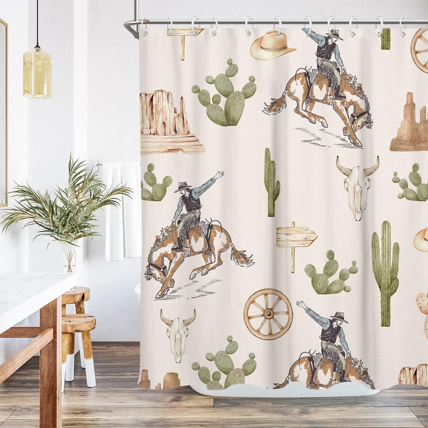 Amazon.com: Emwnodti Western Bull Skull Shower Curtain, Black Gold West ...