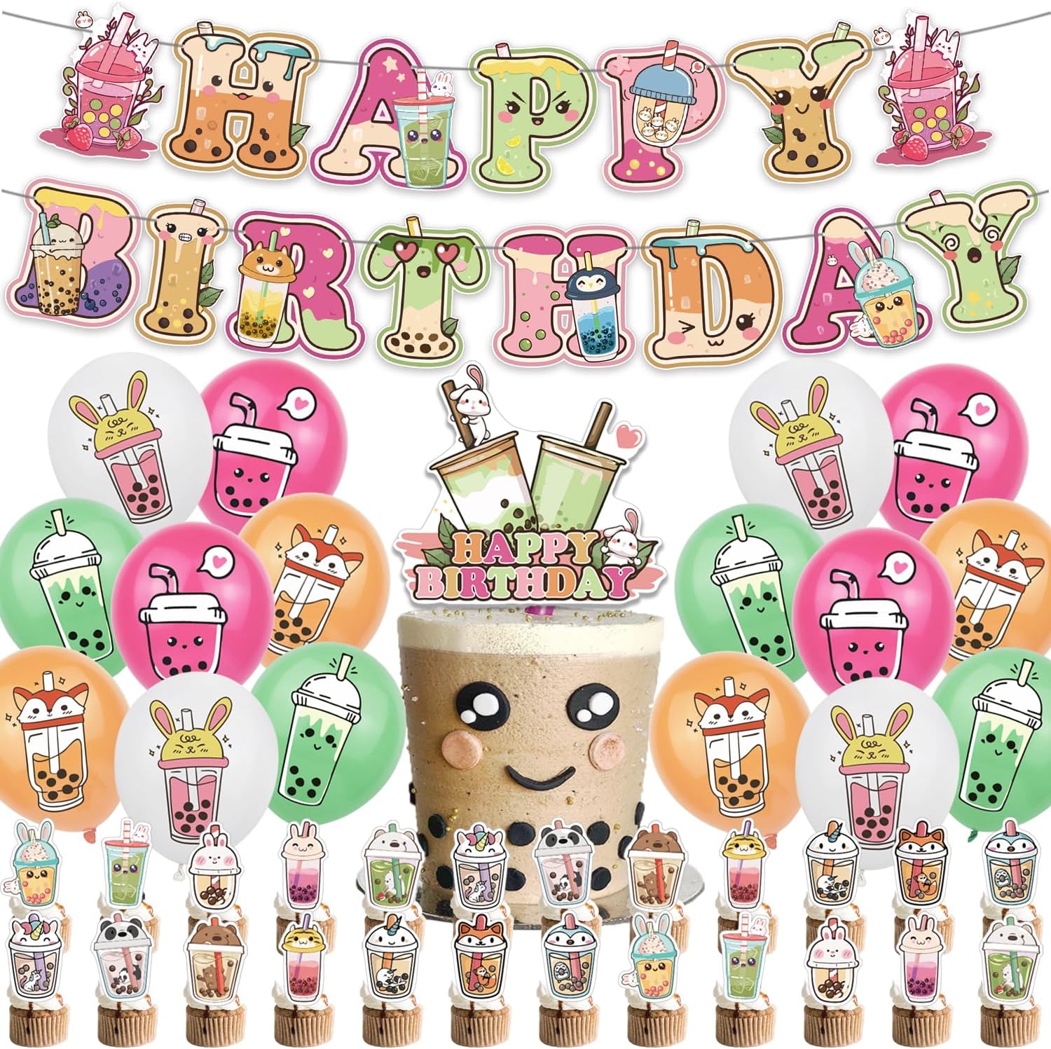 Amazon.com: Boba Tea Birthday Party Decorations, Bubble Tea Party ...