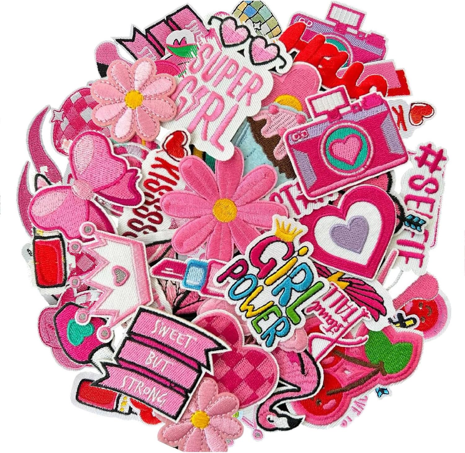 Amazon.com: AXEN 32pcs Girls Pink Iron on Patches, Girl Power Themed ...