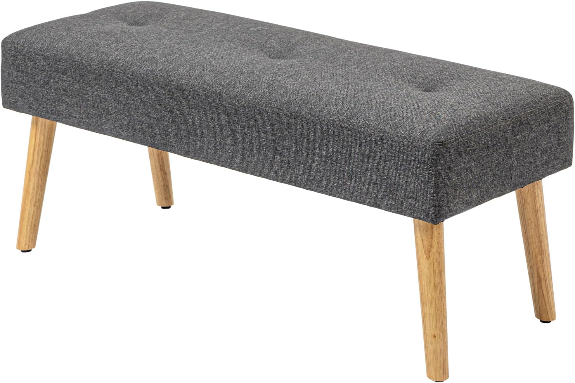HOMCOM End of Bed Bench, Upholstered Tufted Bench with Linen Fabric ...