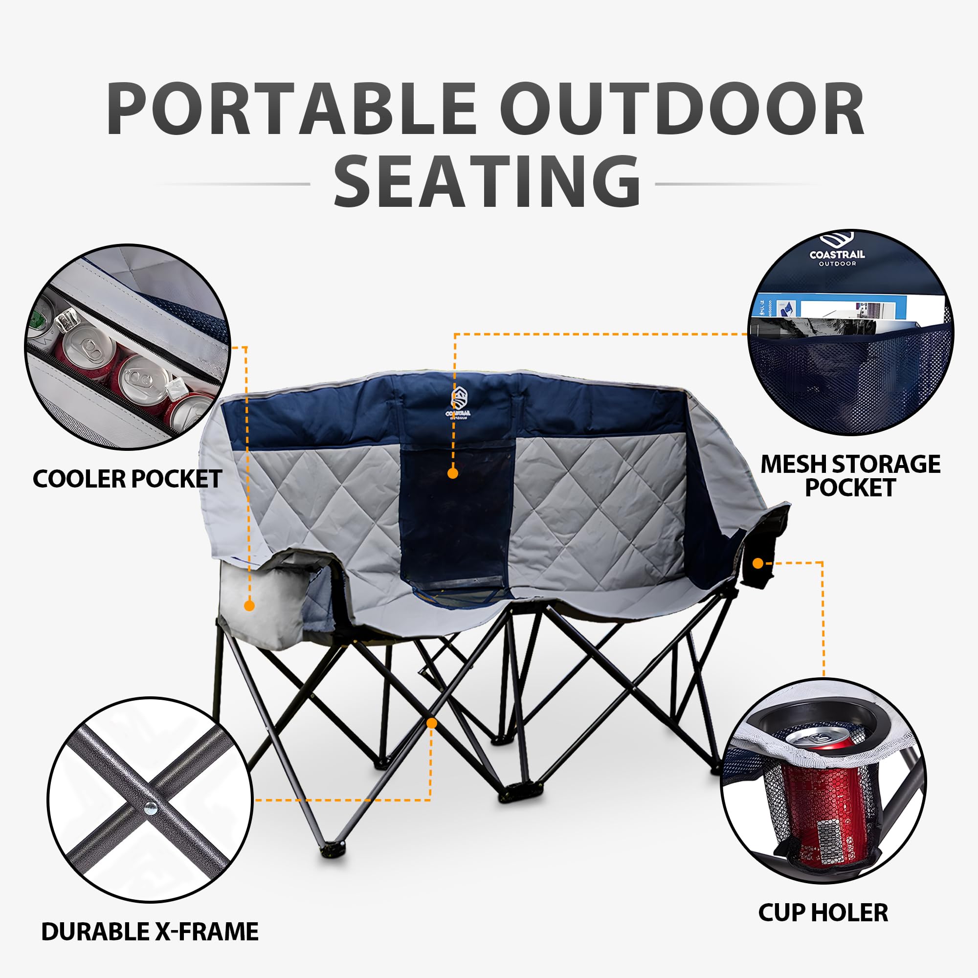 Coastrail Outdoor Folding Double Camping Chairs Premium Comfort ...