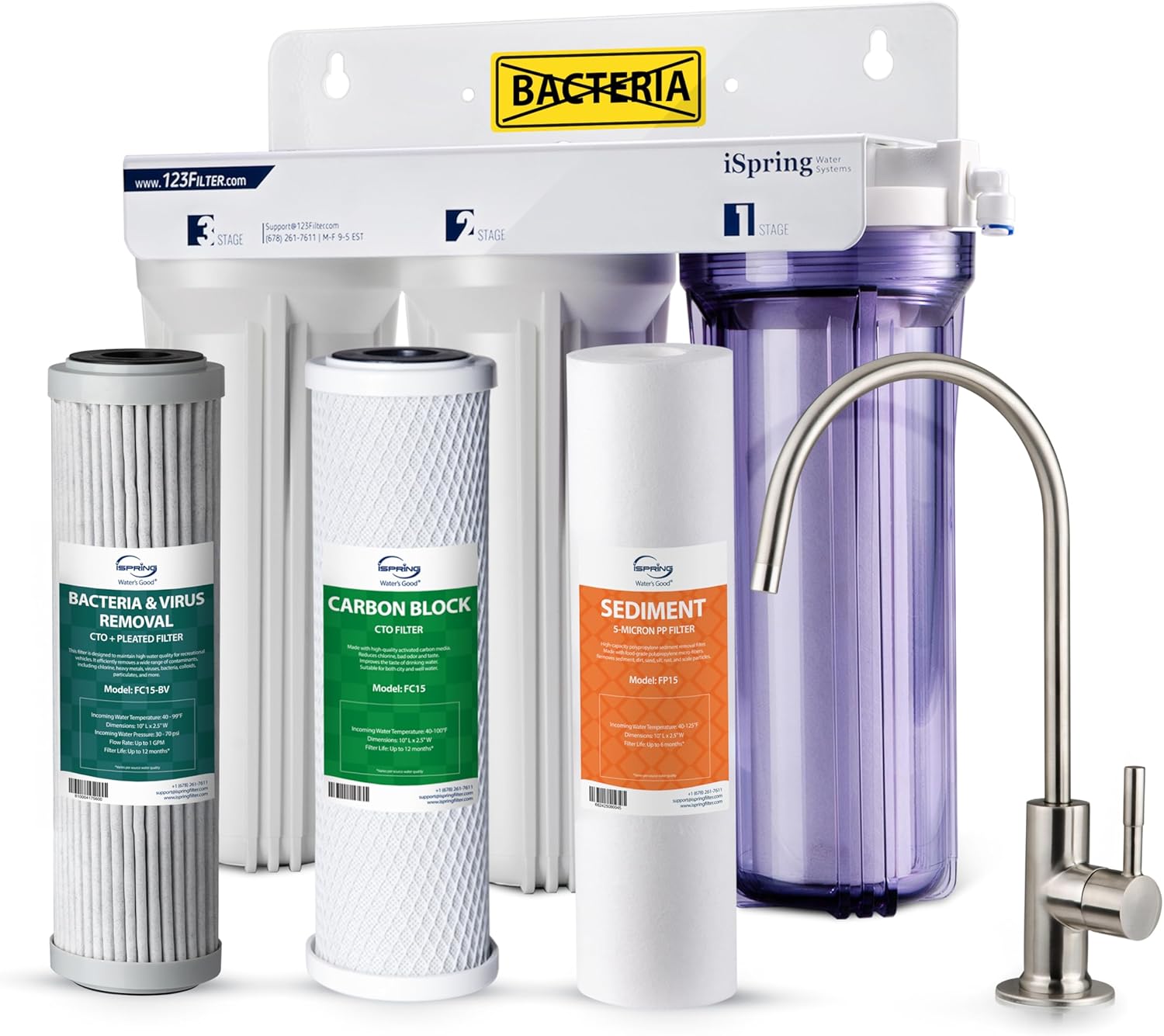 iSpring US31-BV Under Sink 3-Stage Water Filtration System for Drinking ...