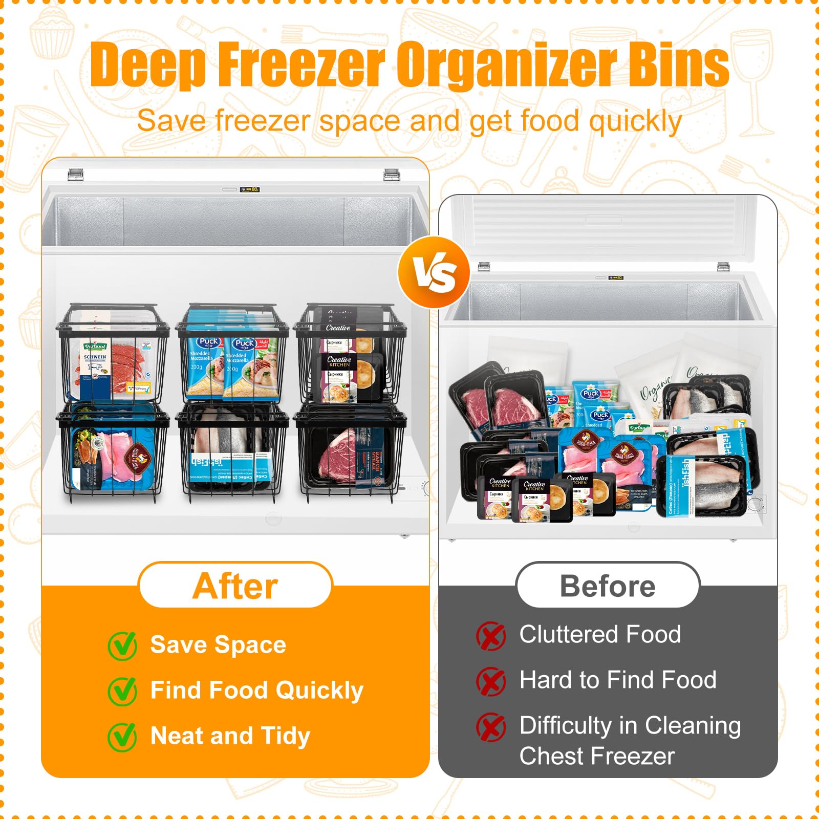 Snapklik.com : Freezer Organizer Bins, 10 Pack Stackable Deep Chest ...