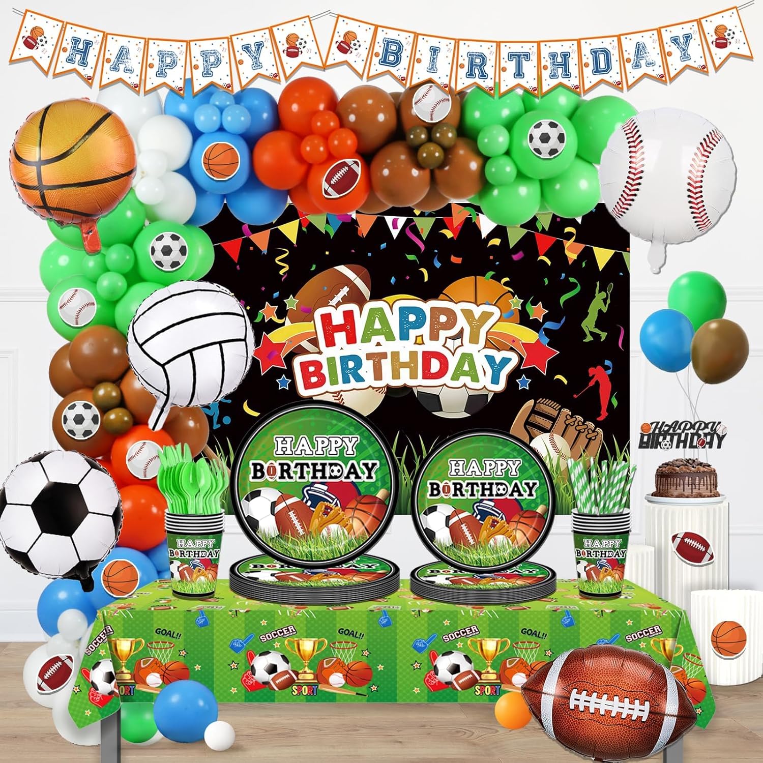 Amazon.com: Fiesec Sports Themed Birthday Party Decorations, Green ...
