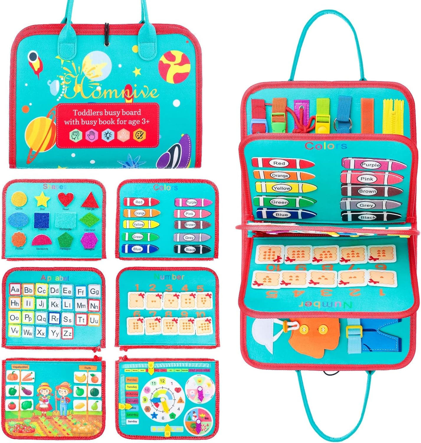 Amazon.com: HOMNIVE Busy Board for Toddlers 1-3, 8 in 1 Toddler Travel ...