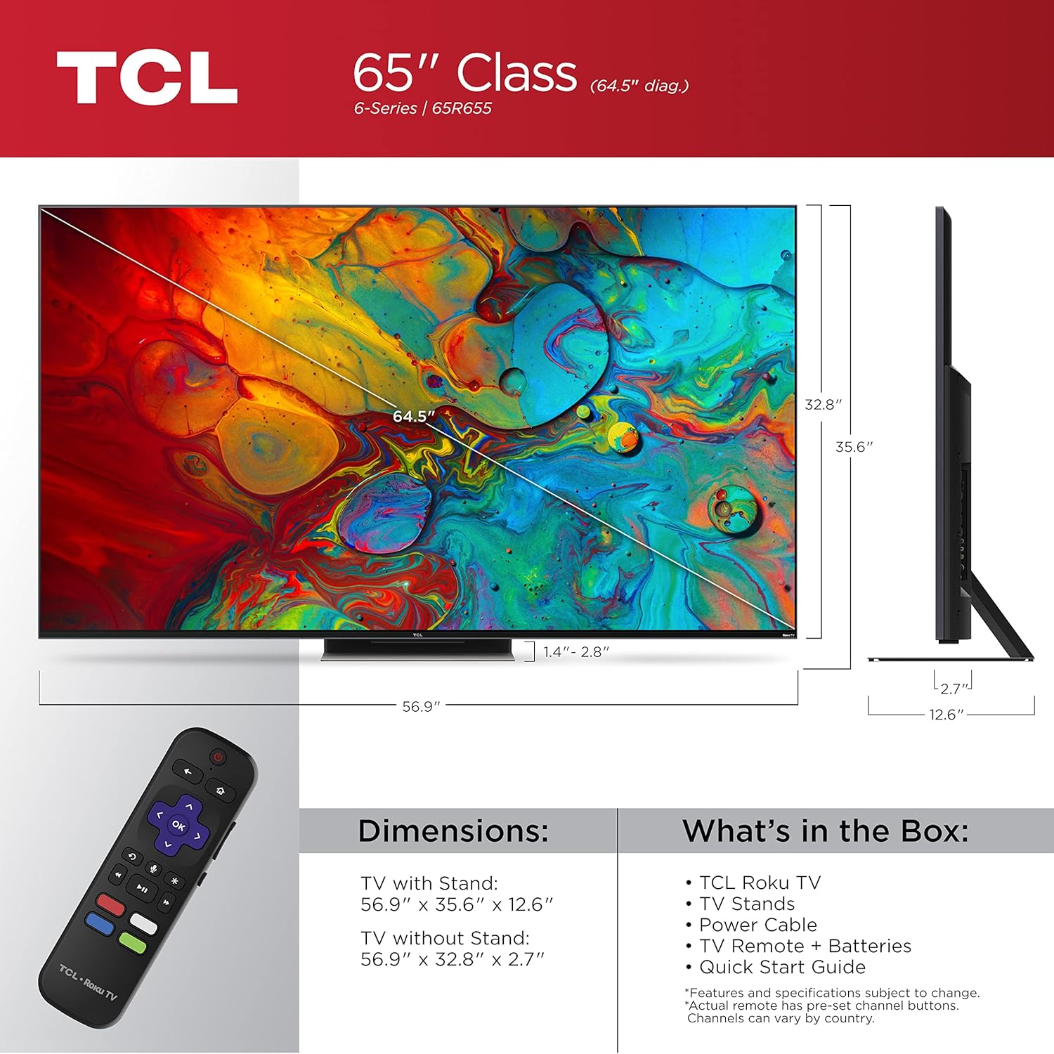 TCL 65″ Class 6-Series 4K Mini-LED UHD QLED Dolby Vision IQ y Atmos, 144Hz VRR, AMD FreeSync ...