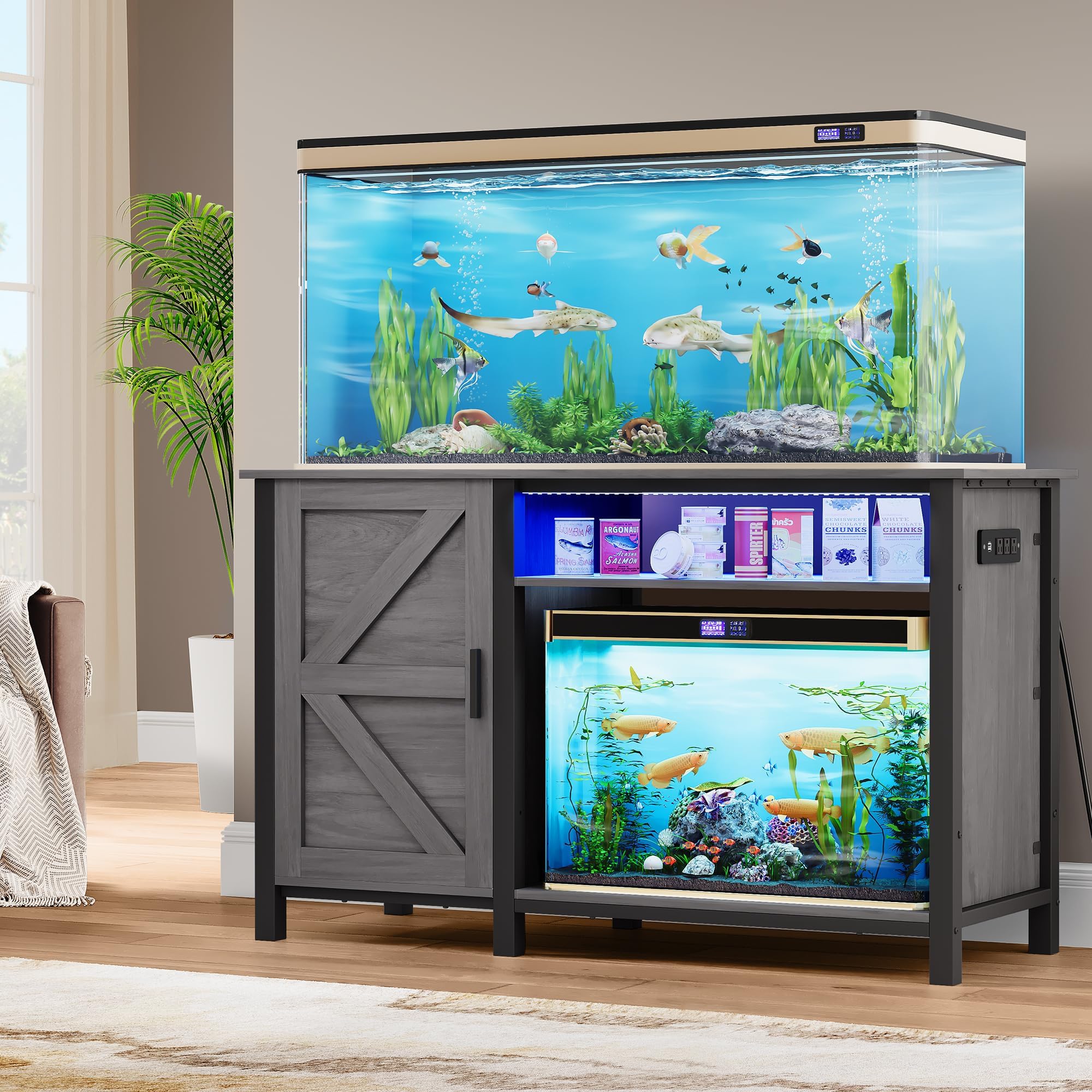 Amazon.com: 55-75 Gallon Fish Tank Stand with Power Outlets, Metal ...