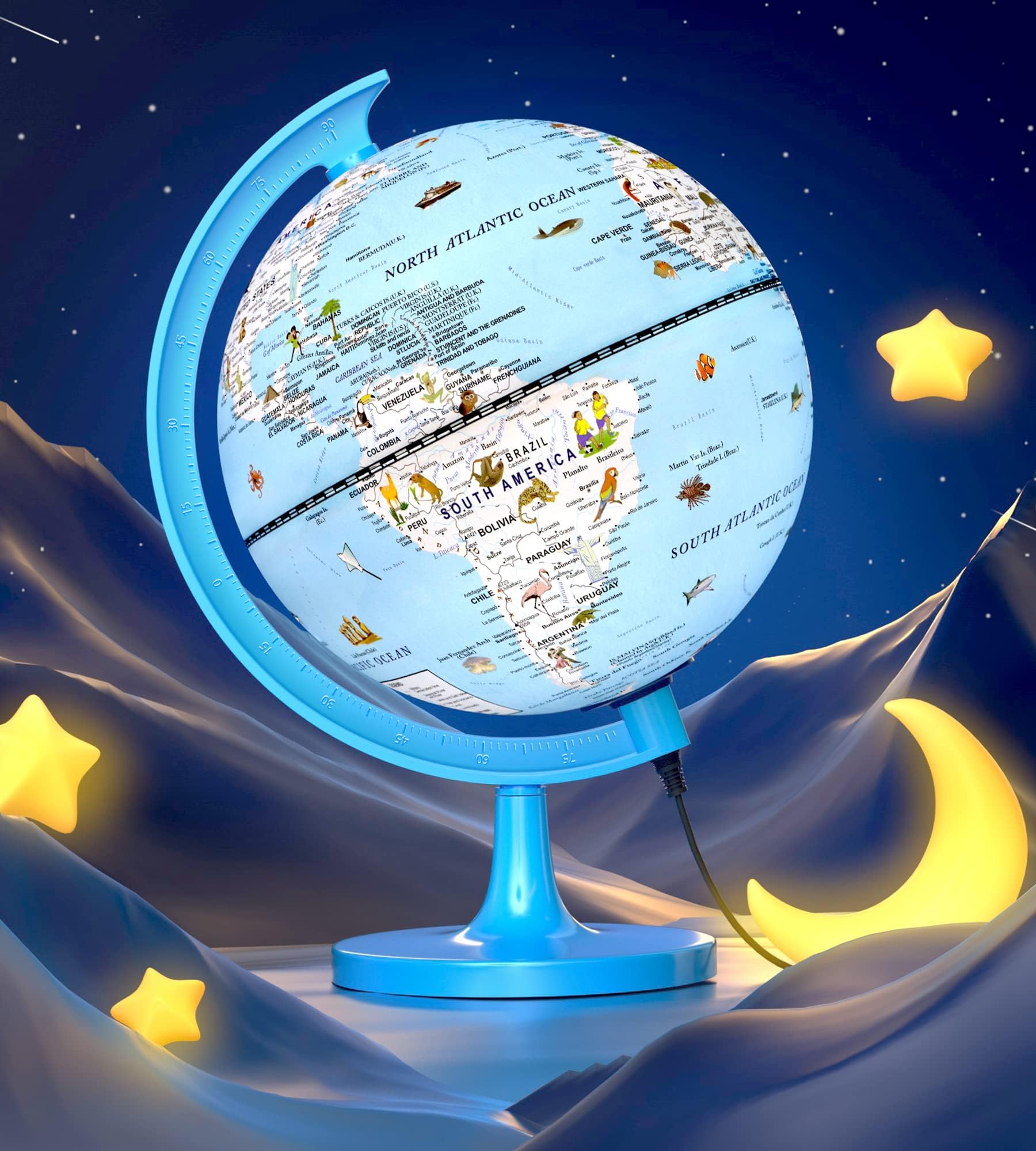 Amazon.com: 3-in-1 Light Up Globe for Kids - 8” Illuminated Star Map World Globes With Built-in ...