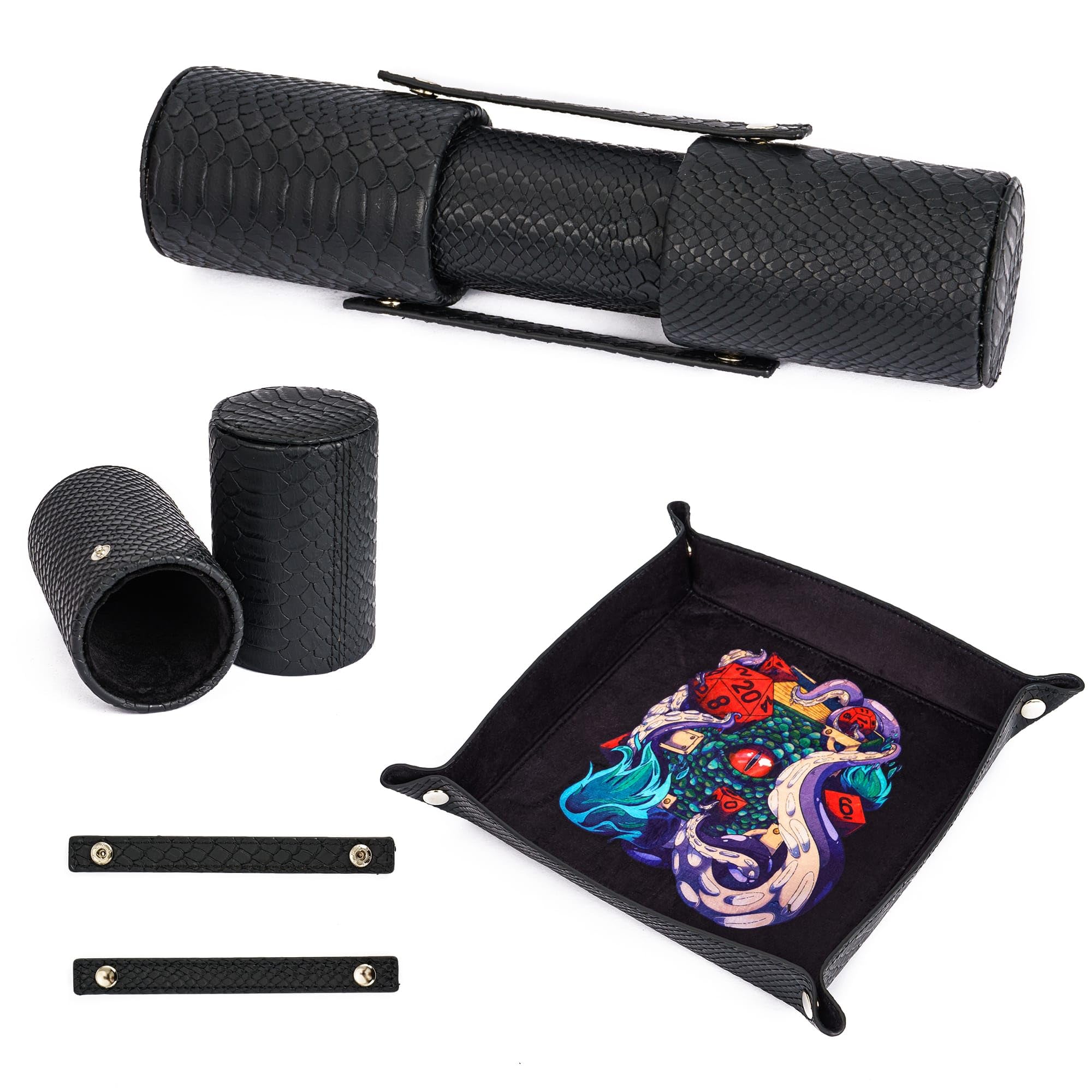 Cusdie 2 in 1 Dice Tray and 2 Dice Cups Foldable Tray Leather Dice ...