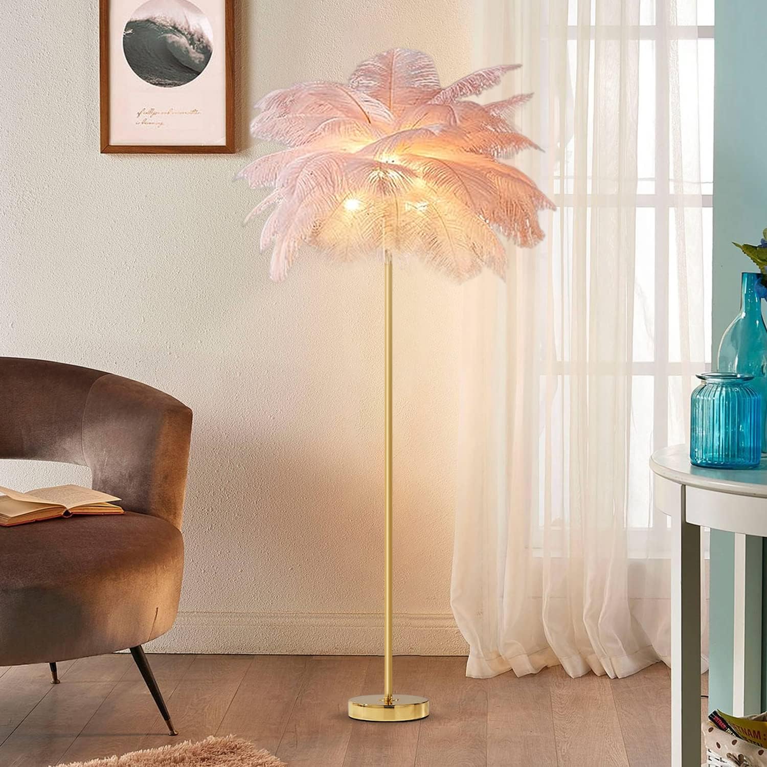 VORDERRY Ostrich Feather Floor Lamp,Simple Modern Pink Feather Lamps ...