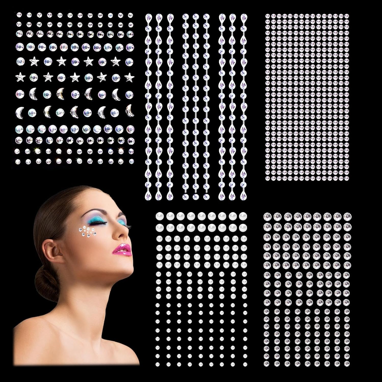 GWAWG Rhinestone Stickers,850 PCS Stickers Gems Face Self Adhesive ...