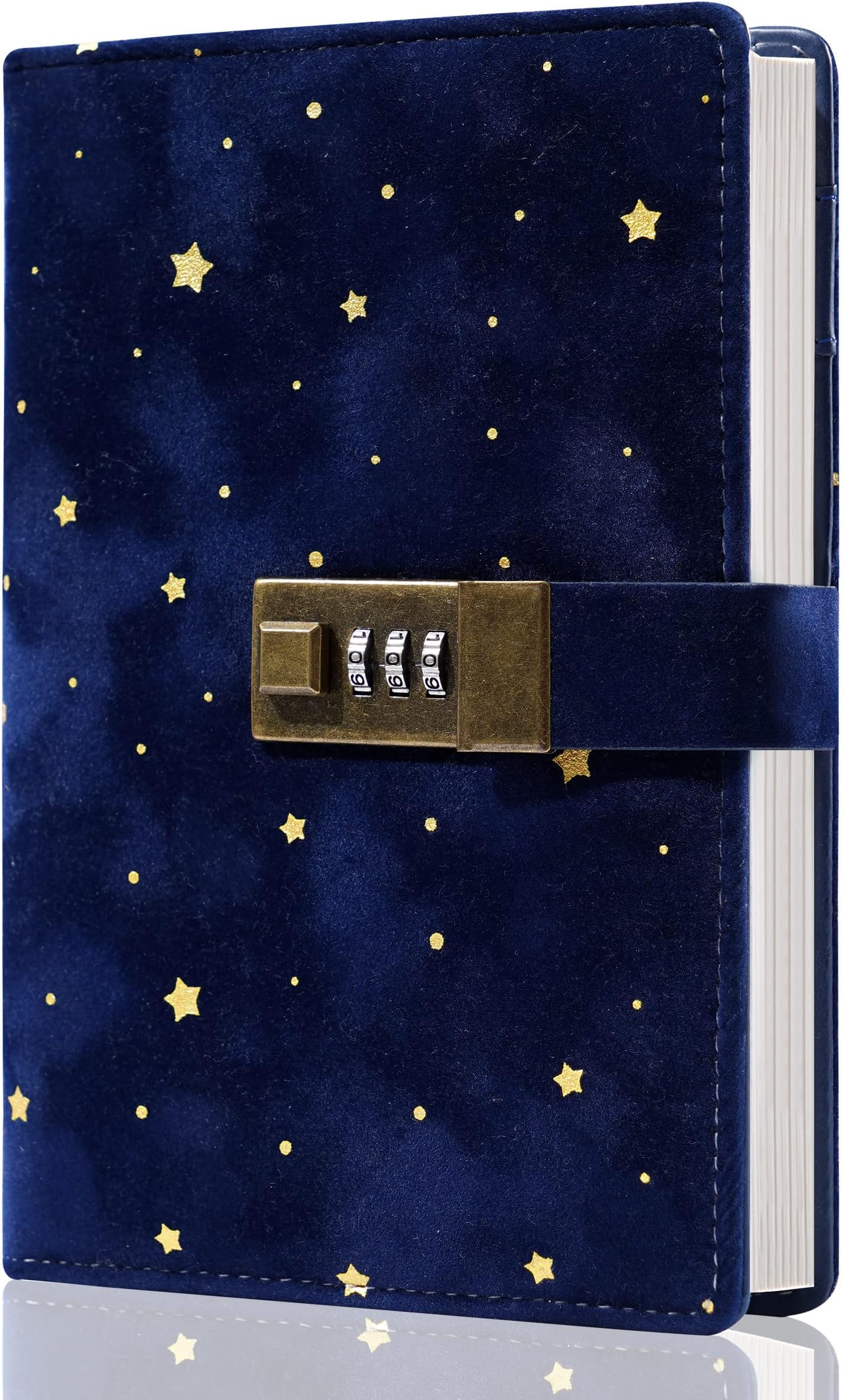 Amazon.com : Navy Blue NightSky Diary with Lock , Gold Foil PU Leather ...