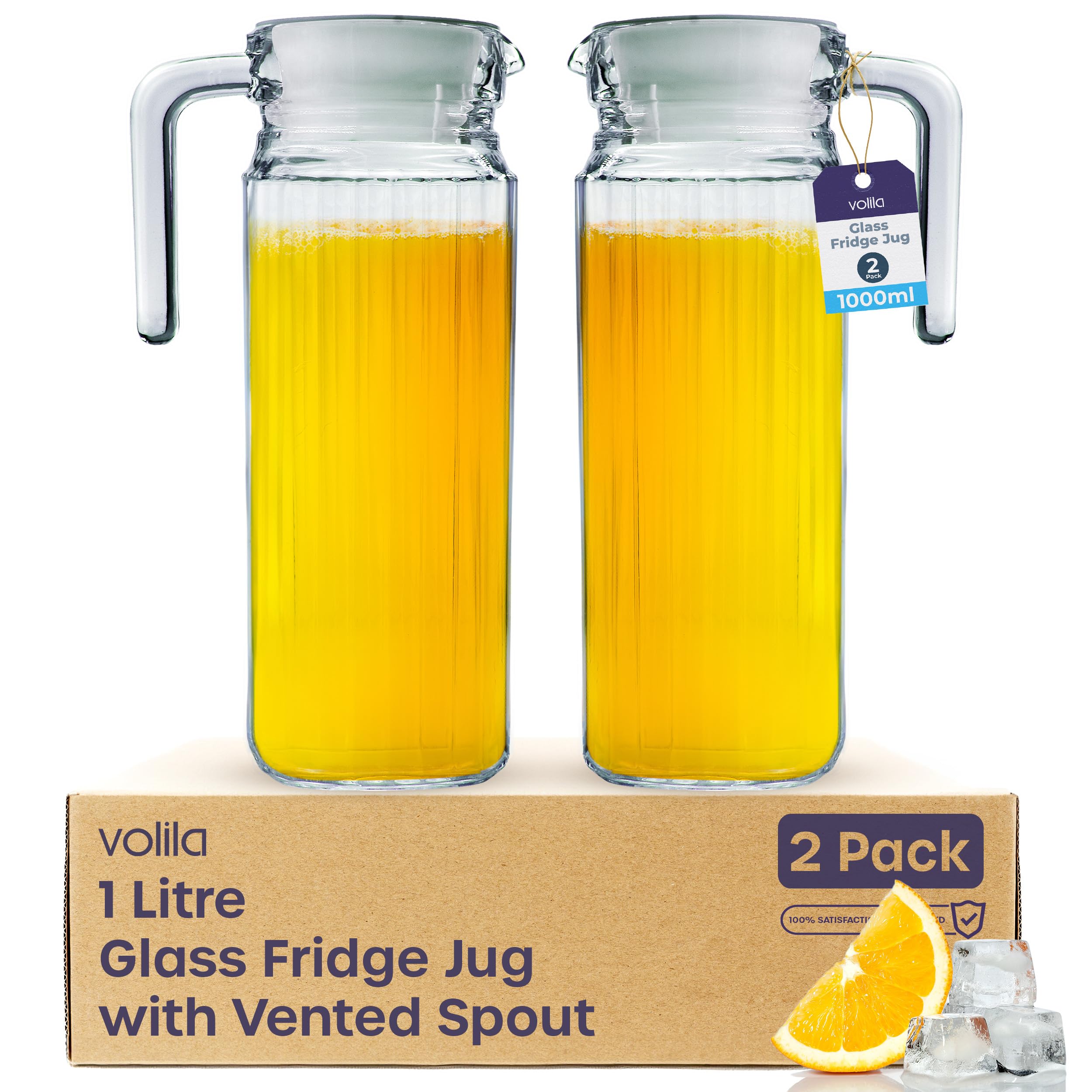 Fridge Jug 1L Glass Water Jug with Lid (2 Pack) - Clear Water Pitcher ...