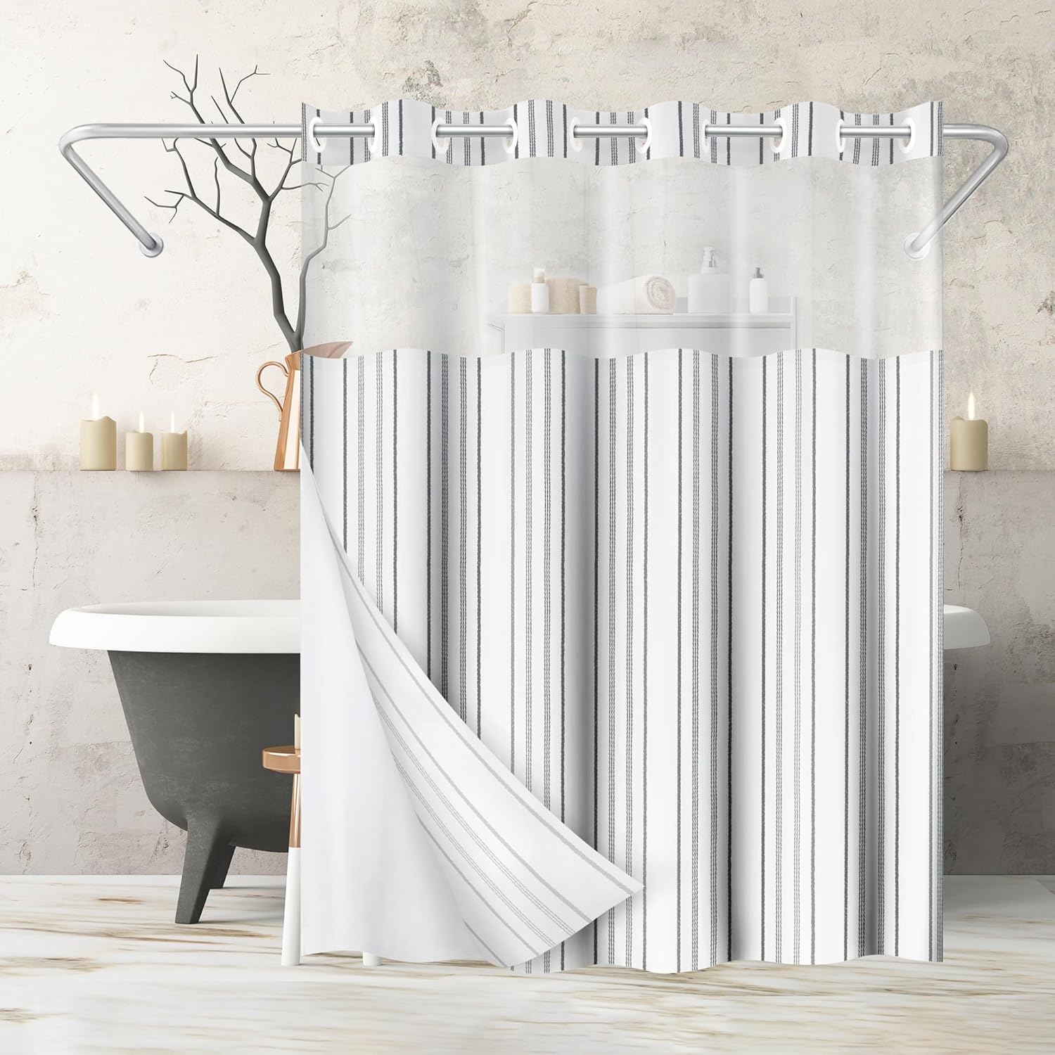 Amazon.com: Americanflat 72x75 Hookless Shower Curtain - Water ...