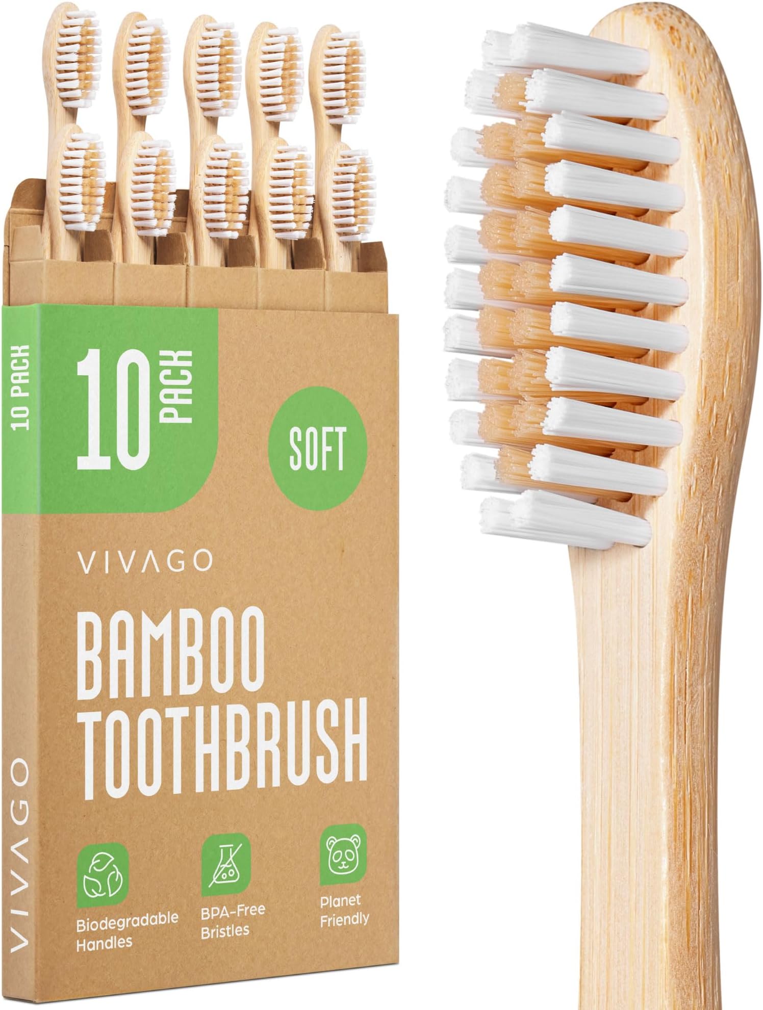 Amazon.com : VIVAGO Biodegradable Bamboo Toothbrushes 10 Pack - BPA ...