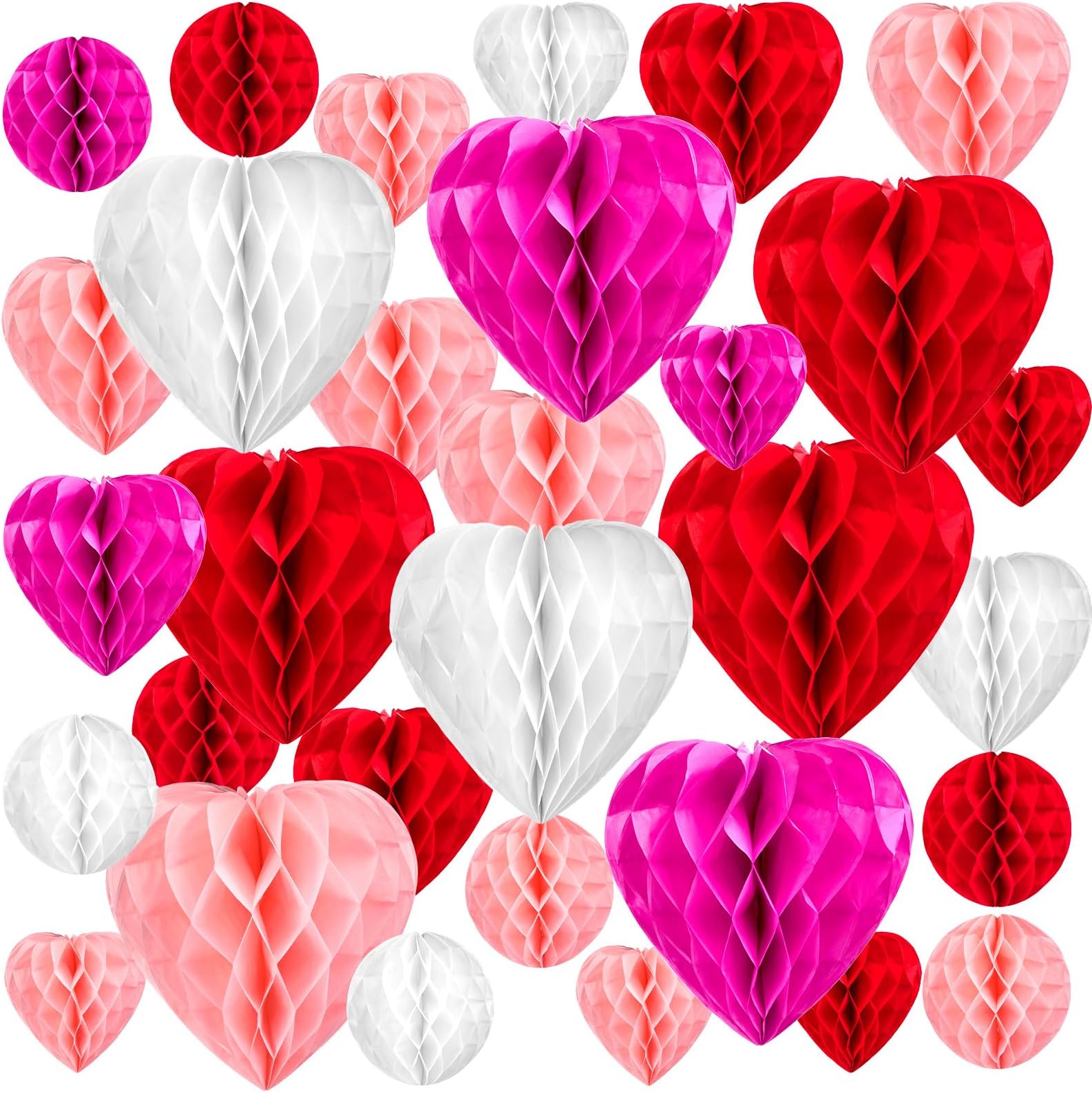Amazon.com: WILLBOND 12 Pieces Valentines Heart Shaped Hanging Fans Red ...