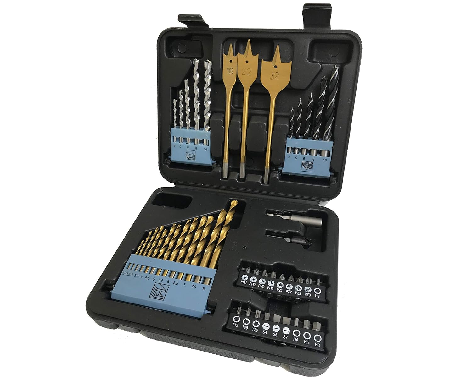 LUMBER JACK 46 Piece Drill Bit Set, Includes HSS titanium twist ...