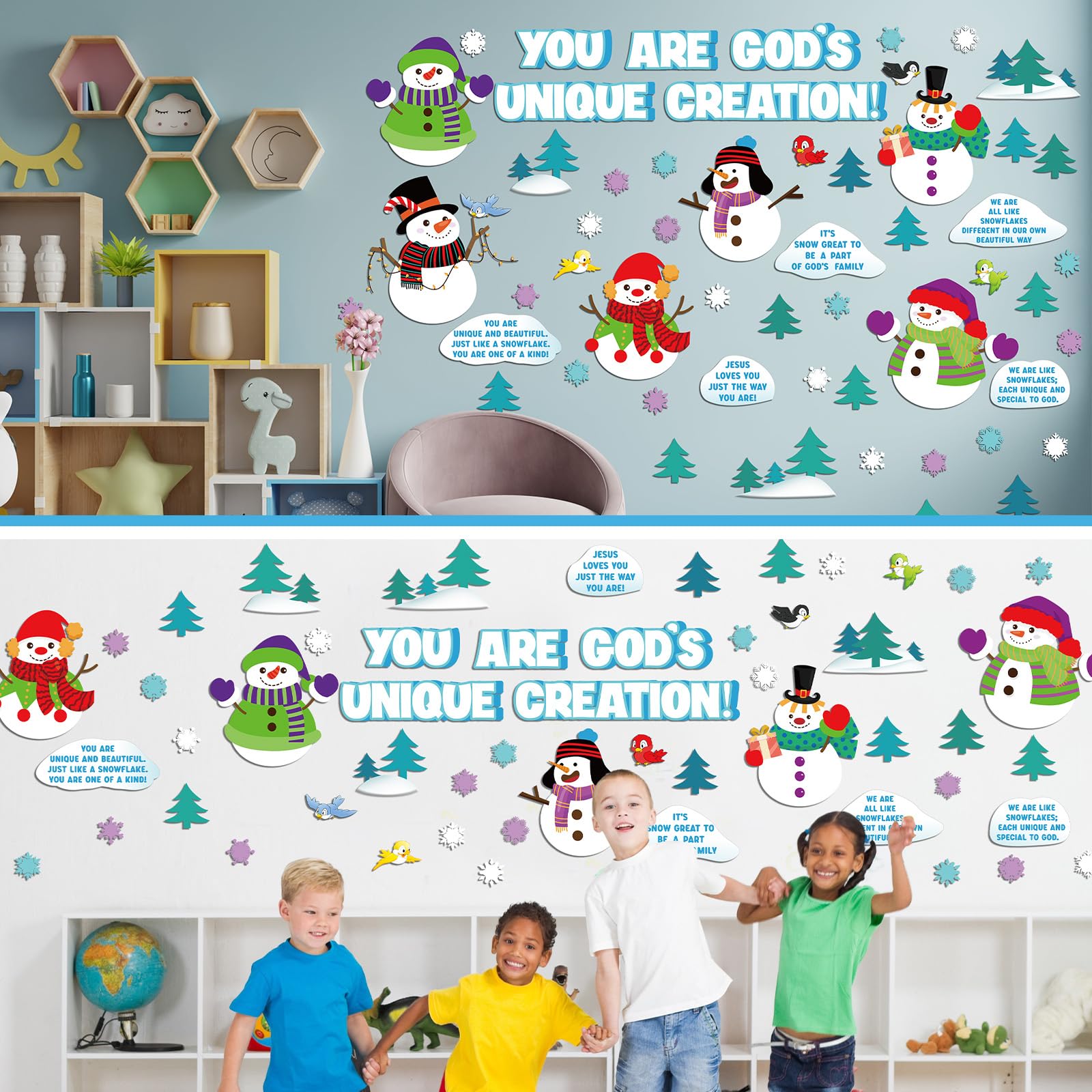Snapklik.com : Winter Christian Bulletin Board Decorations Set Snowman ...