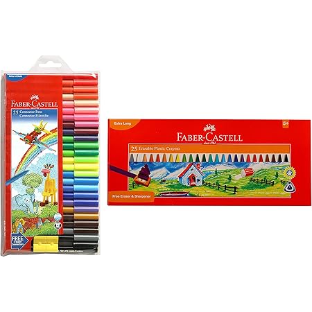 Faber-Castell Connector Pen Set - Pack of 25 Erasable Plastic Crayon ...