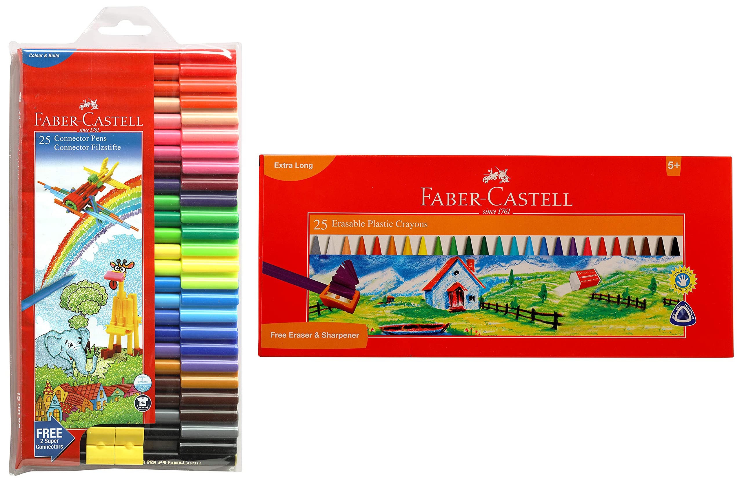 Faber-Castell Connector Pen Set-Pack Of 25 Erasable Plastic Crayon Set ...