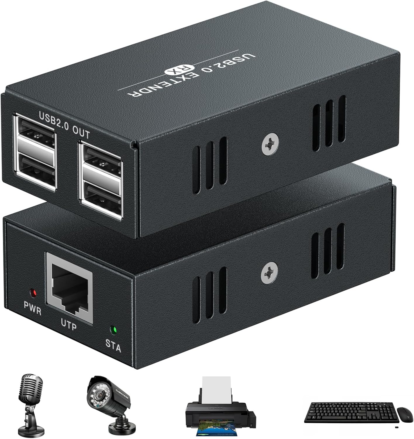 USB Extender, USB Over Ethernet 165ft Kit with 4 USB 2.0 Hub, USB to ...