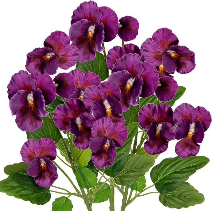 Amazon.com: Purple Artificial Flowers 3 Pack Pansy Flowers Artificial ...