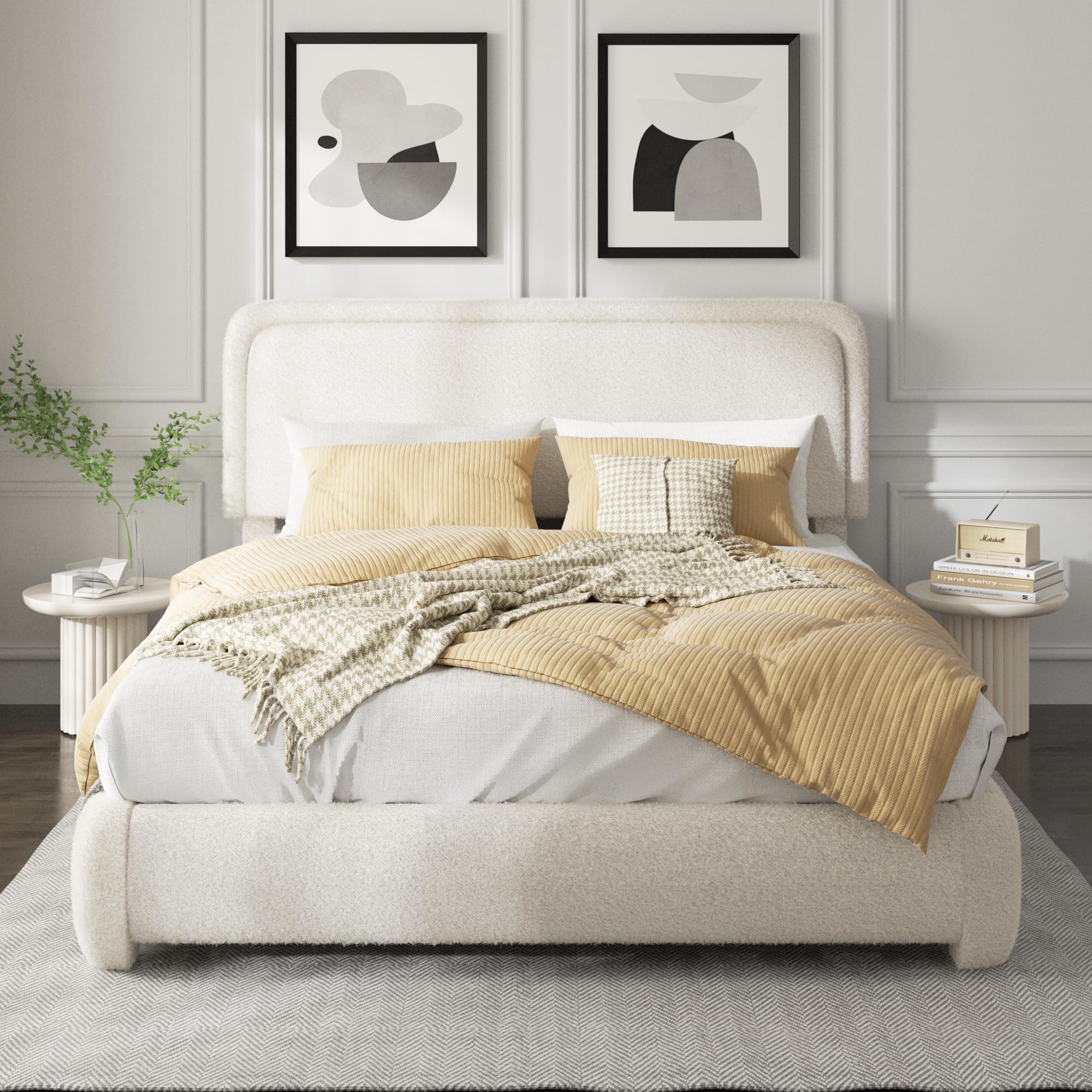 Amazon.com: Vcooved Full Boucle Platform Bed Frame with Height ...