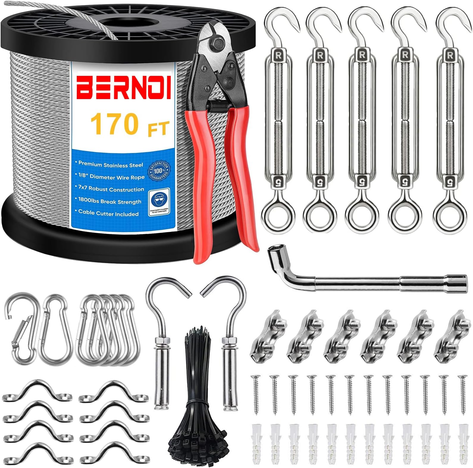 Inlisy String Light Hanging Kit, 196Ft Nylon Coated Stainless Steel 304 ...