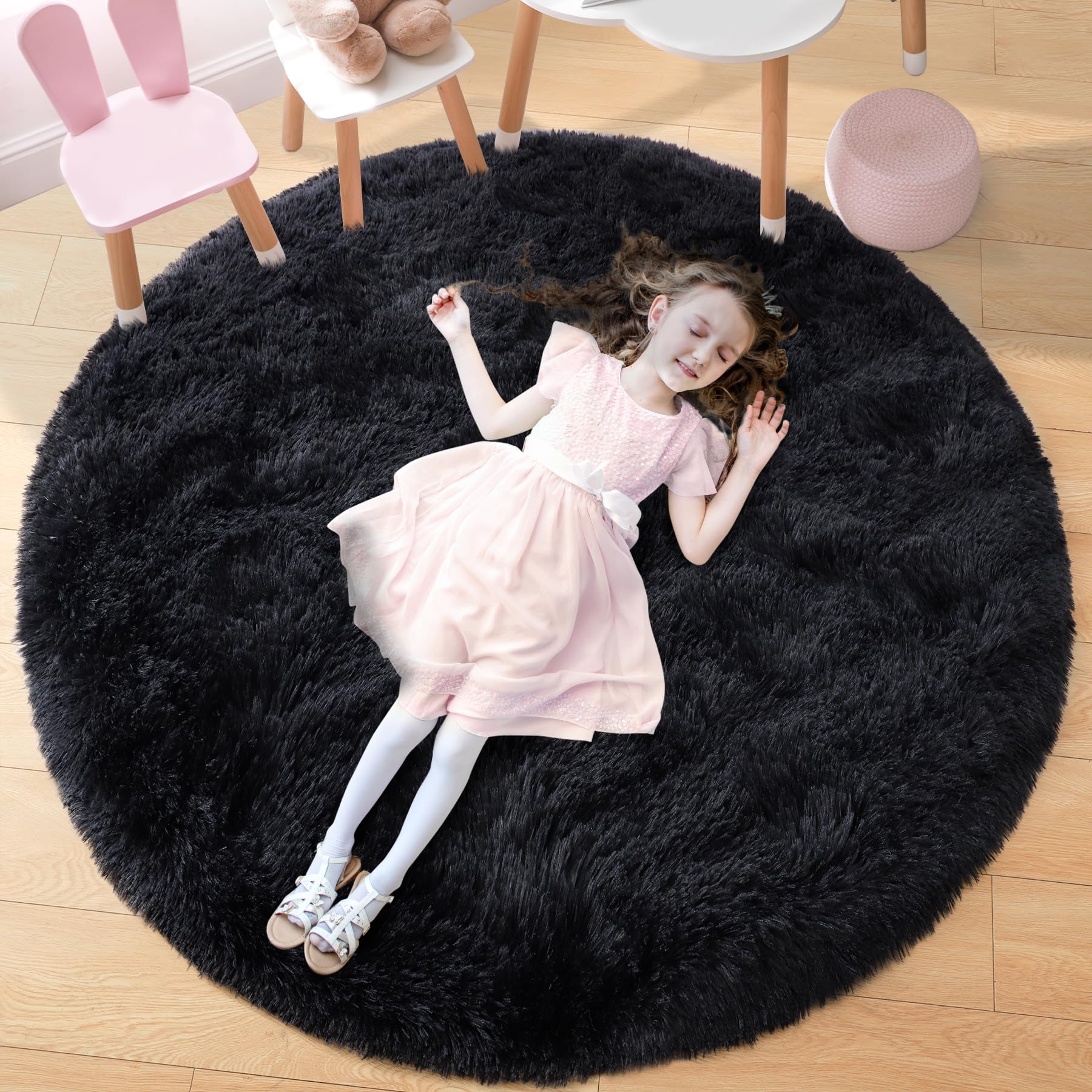 Amazon.com: Noahas Fluffy Round Rug 4Ft,Black Rug for Bedroom,Fuzzy Rug ...