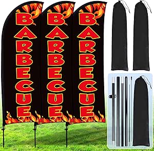 Amazon.com : Buryeah 3 Sets Barbecue BBQ Feather Flag Kit 7 x 5.4 ft ...