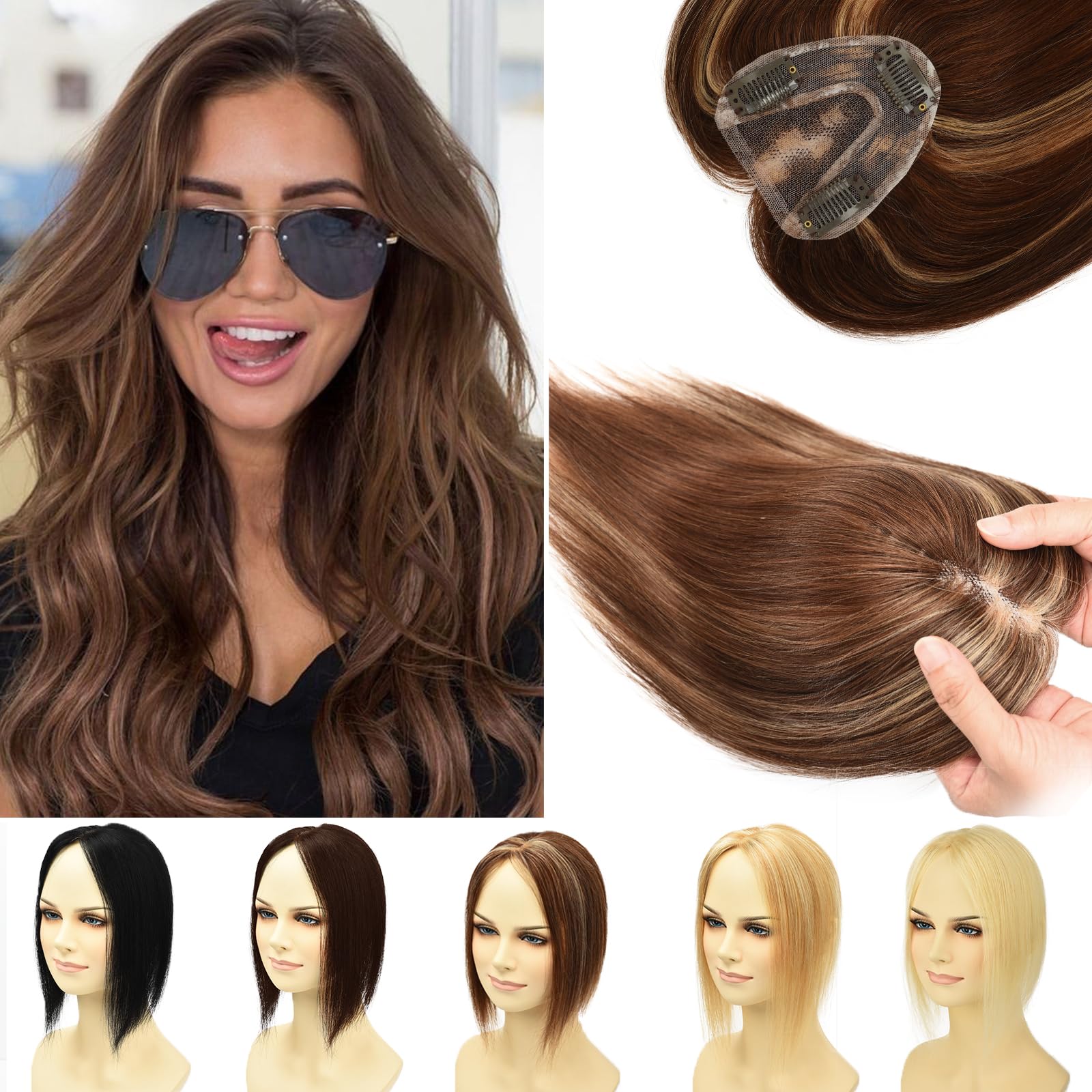 Amazon.com : RICH BRIA Hair Toppers Real Human Hair Clip in Hair ...