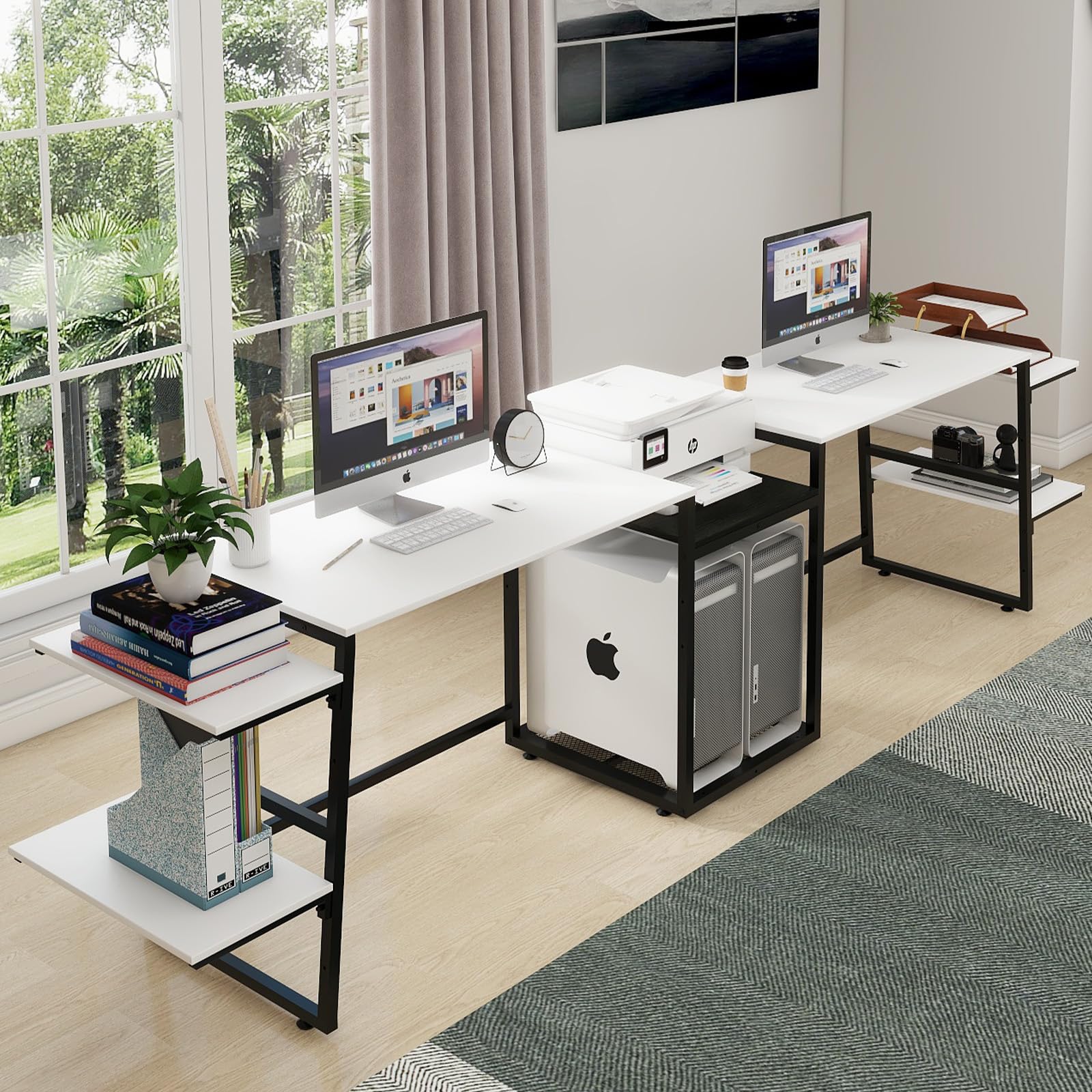 Amazon.com: Natwind Two Person Desk with Storage Shelves, Double Desk ...