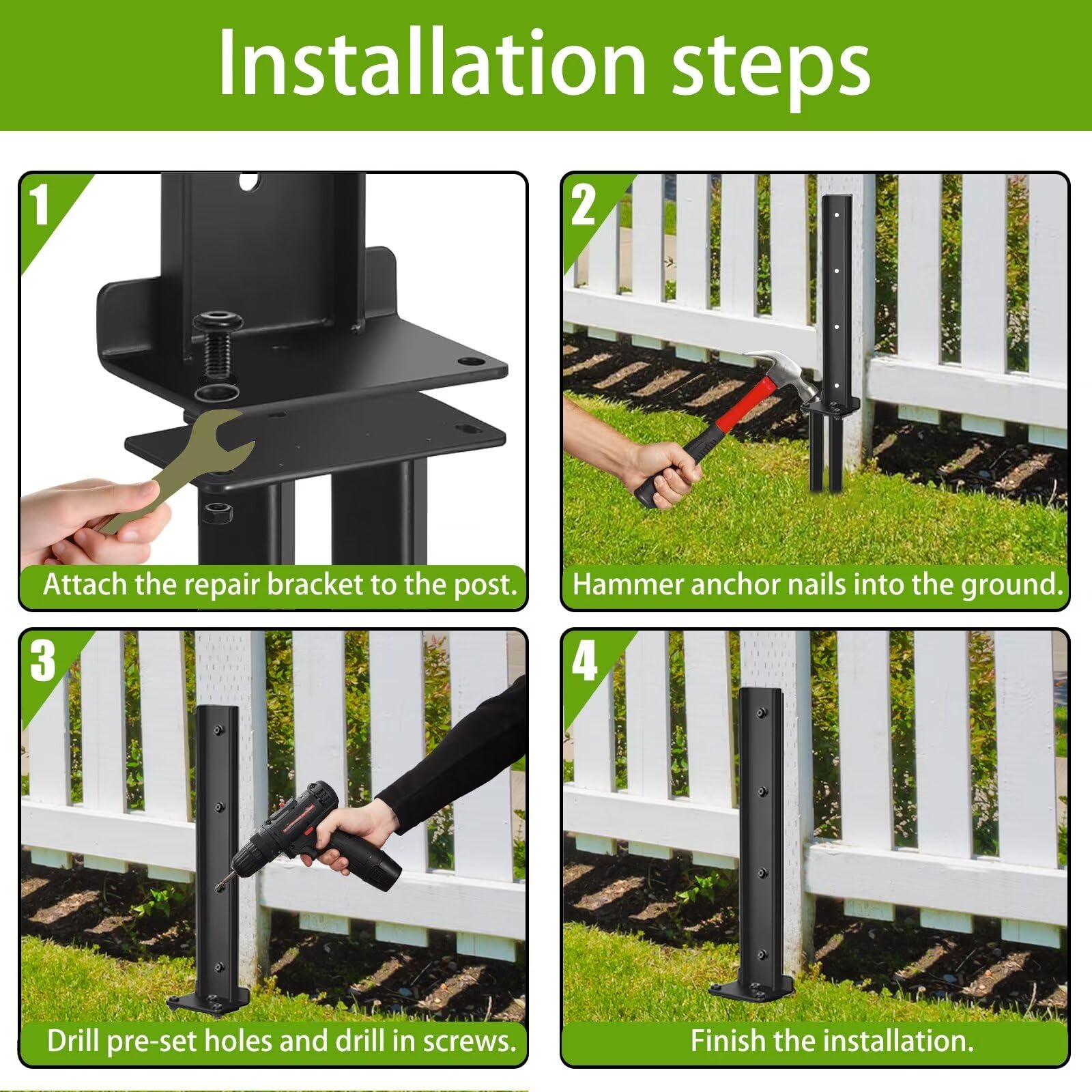 Snapklik.com : QNLONG Fence Post Repair Kit Heavy Duty Steel