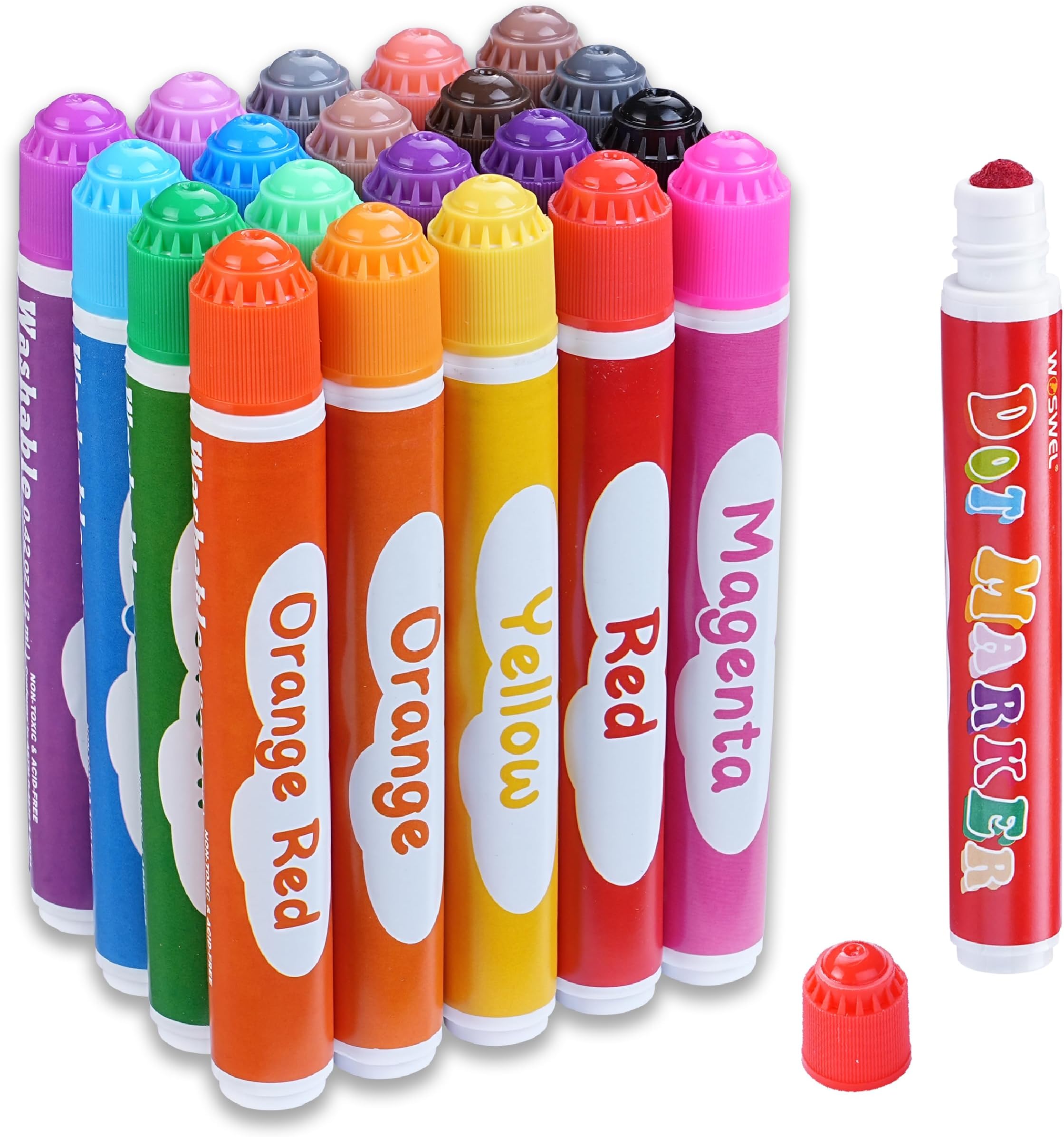 Amazon.com: WOSWEL Dot Markers, 20 Colors Washable Dot Paint Markers ...